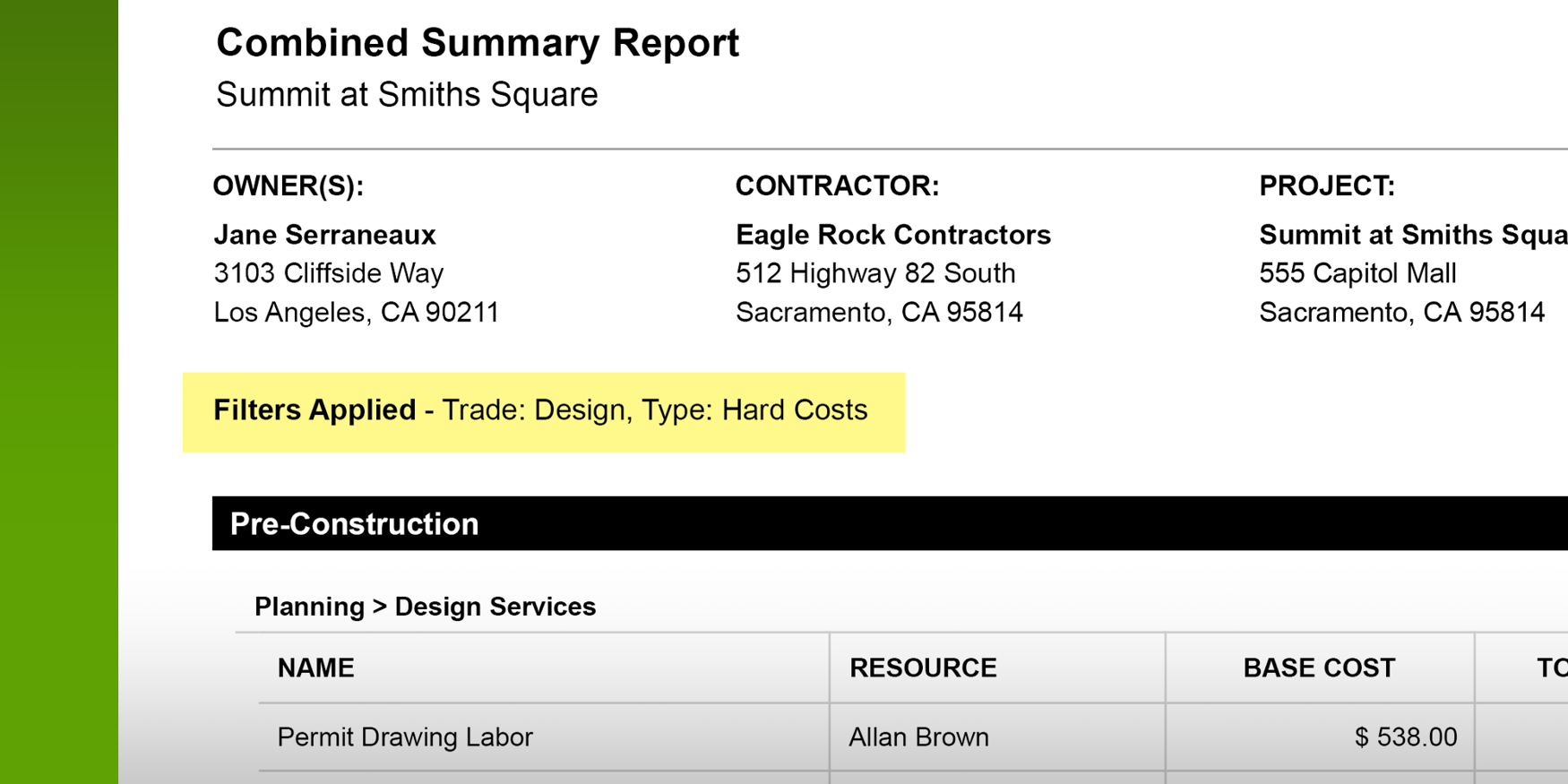 Significant Enhancements Released for Construction Cost Summary Reports