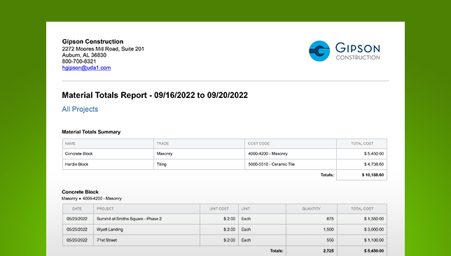 New Material Totals Report Now Available for ConstructionOnline™