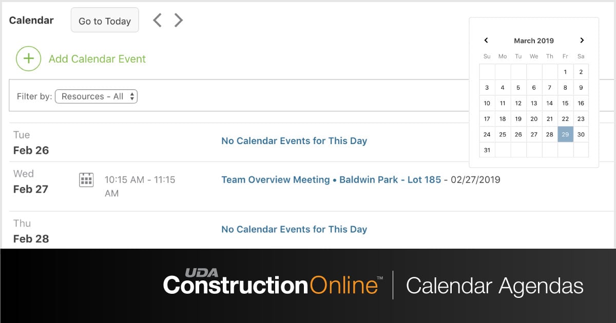 ConstructionOnline 2019 Presents New Agenda View for Calendars