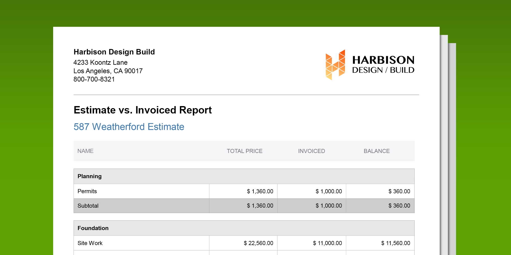 ConstructionOnline™ Adds More Flexibility to Estimate vs. Invoiced Financial Report
